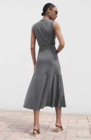 Mango Belted Sleeveless Midi Dress - Medium Heather Grey