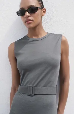 Mango Belted Sleeveless Midi Dress - Medium Heather Grey