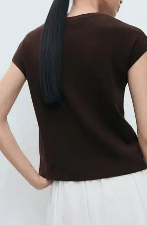 Mango Short Sleeve Cotton Blend Sweater - Chocolate