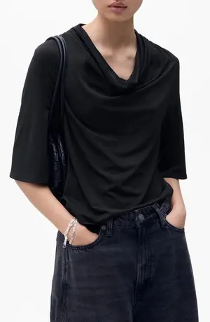Mango Drape Neck Top - Black