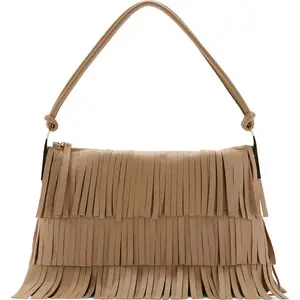 Mango Large Fringe Leather Shoulder Bag