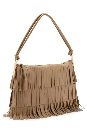 Mango Large Fringe Leather Shoulder Bag