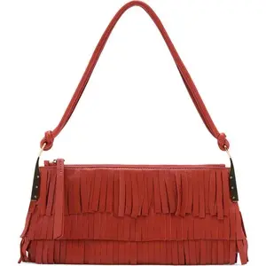Mango Fringe Leather Shoulder Bag - Russet