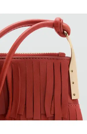 Mango Fringe Leather Shoulder Bag - Russet