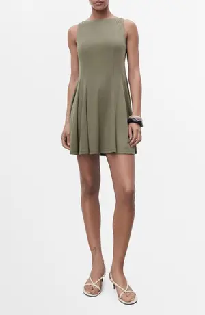 Mango Sleeveless Pleated Knit Dress - Khaki Green