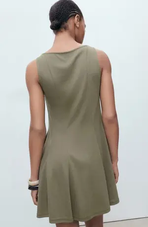 Mango Sleeveless Pleated Knit Dress - Khaki Green