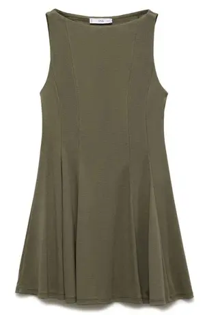 Mango Sleeveless Pleated Knit Dress - Khaki Green