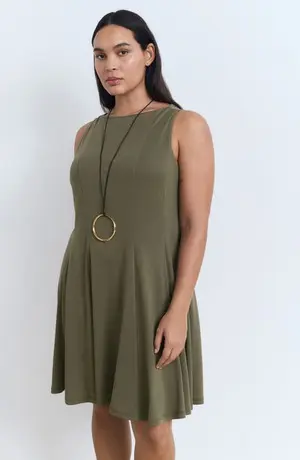 Mango Sleeveless Pleated Knit Dress - Khaki Green