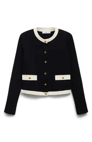 Mango Contrast Cotton Cardigan - Black