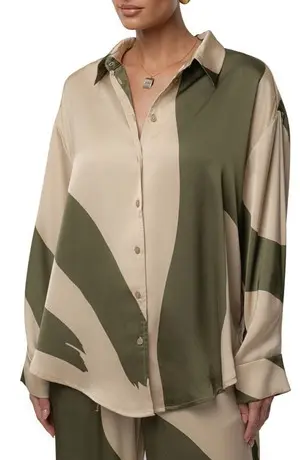 JLUXLABEL Oversized Colorblock Button-up Shirt