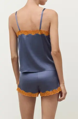 Mango Contrast Lace Silk Camisole - Ink Blue