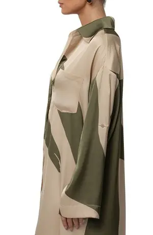 JLUXLABEL Long Sleeve Satin Maxi Shirt Dress