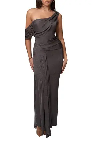 JLUXLABEL Drape Metallic One-shoulder Gown - Gray