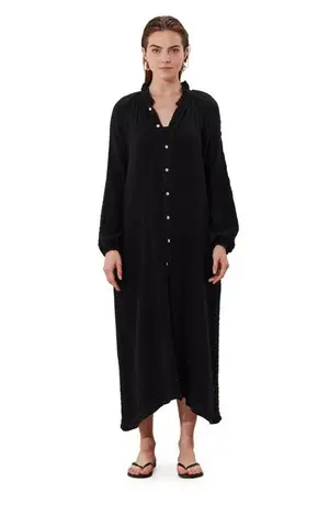 GOTTEX BEACH LIFE Cloudshore Ruffle Collar Dress Cover-up - Black