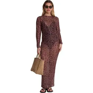 GOTTEX BEACH LIFE Wild Mesh Long Sleeve Dress Cover-up - Leopard