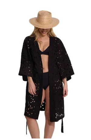 GOTTEX BEACH LIFE Coastal Lace Robe Cover-up - Black