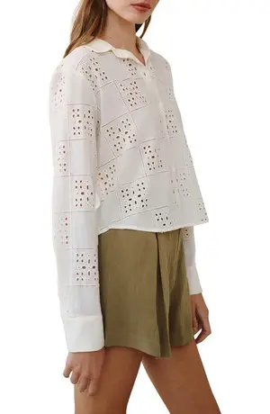 Bella Dahl Embroidered Eyelet Button-up Shirt - Soft Ivory