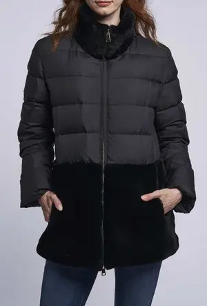 BLUE DUCK Down And Shearling Down Jacket - Black