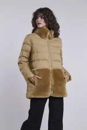 BLUE DUCK Down And Shearling Down Jacket - Camel