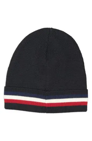 Moncler Tricolor Stripe Virgin Wool Beanie - Black