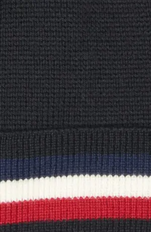 Moncler Tricolor Stripe Virgin Wool Beanie - Black