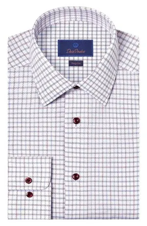 David Donahue Regular Fit Check Cotton Dobby Dress Shirt - Blue/berry