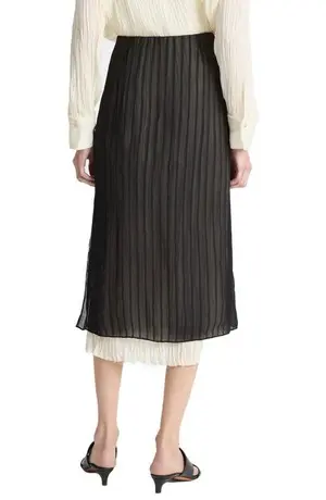 Vince Striped Layered Midi Skirt
