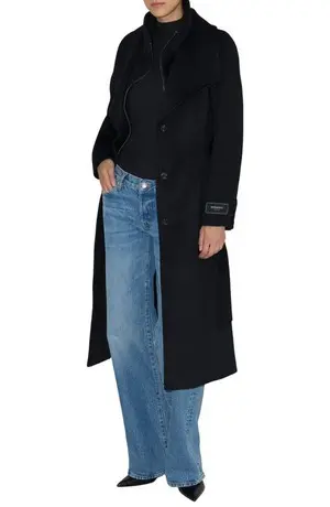 Soia & Kyo Ilana Bib Detail Wool Blend Trench Coat - Black