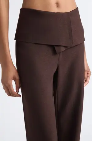 EMILY DAWN LONG Blake Fold Over Pants - Brown Herringbone