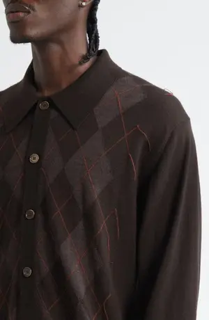 Our Legacy Evening Polo Argyle Wool Cardigan