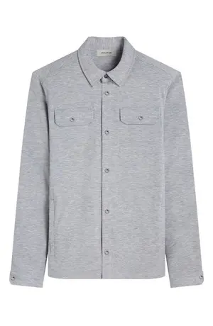 Bugatchi Heathered Knit Snap-up Shirt Jacket - Cement