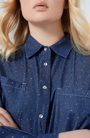 Marina Rinaldi Rhinestone Detail Denim Shirt Jacket