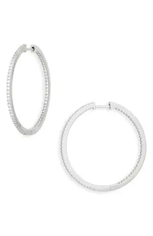 Nordstrom Pavé Sterling Silver Hoop Earrings - Platinum Plated