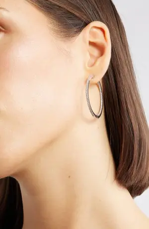 Nordstrom Pavé Sterling Silver Hoop Earrings - Platinum Plated