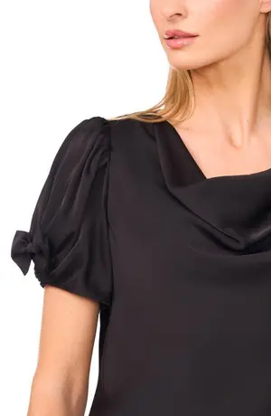 CECE DUPRAZ Satin Charmeuse Top With Bow Sleeves - Rich Black