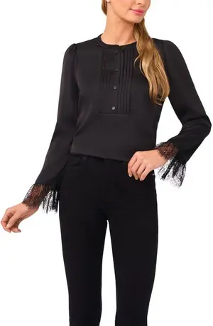 CECE DUPRAZ Pintuck Lace Trim Top