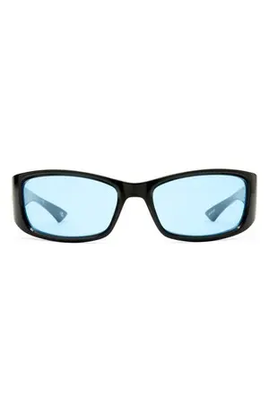 Le Specs Du Jour 60mm Rectangular Sunglasses - Black/sky Blue Tint