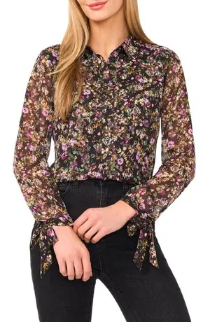 CECE DUPRAZ Floral Button-up Shirt With Tie Cuffs