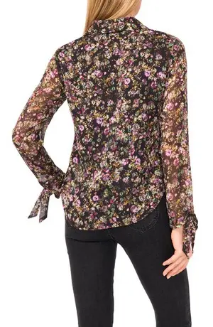 CECE DUPRAZ Floral Button-up Shirt With Tie Cuffs