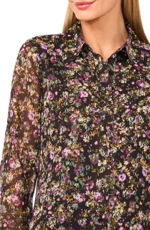 CECE DUPRAZ Floral Button-up Shirt With Tie Cuffs