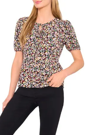 CECE DUPRAZ Floral Knit Keyhole Top