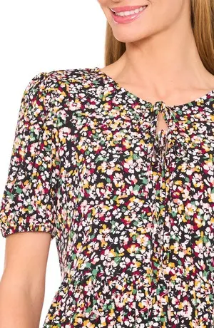 CECE DUPRAZ Floral Knit Keyhole Top
