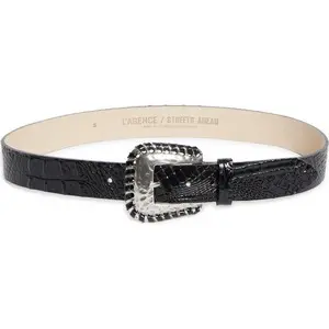 L'Agence Brisa Leather Belt - Black Croc Embossed