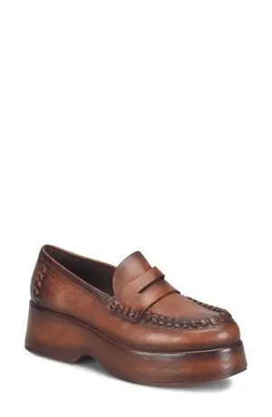 KORK-EASE® Pixie Platform Penny Loafer - Brown Leather