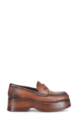 KORK-EASE® Pixie Platform Penny Loafer - Brown Leather