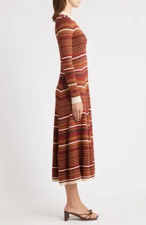 Moon River Stripe Long Sleeve Midi Sweater Dress
