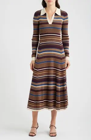 MOON RIVER Stripe Long Sleeve Midi Sweater Dress