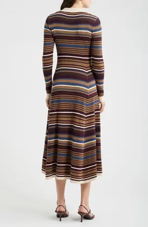 Moon River Stripe Long Sleeve Midi Sweater Dress