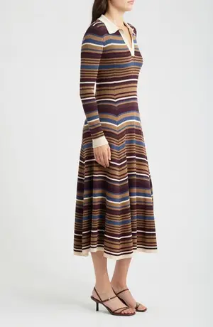 Moon River Stripe Long Sleeve Midi Sweater Dress