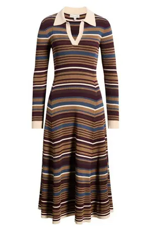 Moon River Stripe Long Sleeve Midi Sweater Dress